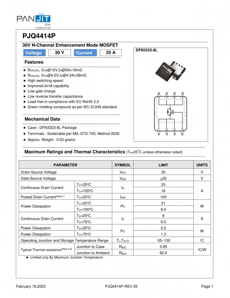 PJQ4414P datasheet page 1