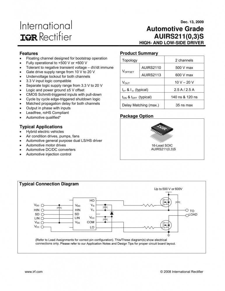 AUIRS2113STR datasheet page 1