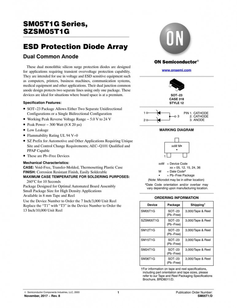 SM36T1G technical document page 1
