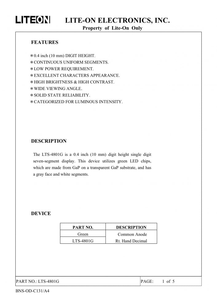 LTS-4801G datasheet page 1
