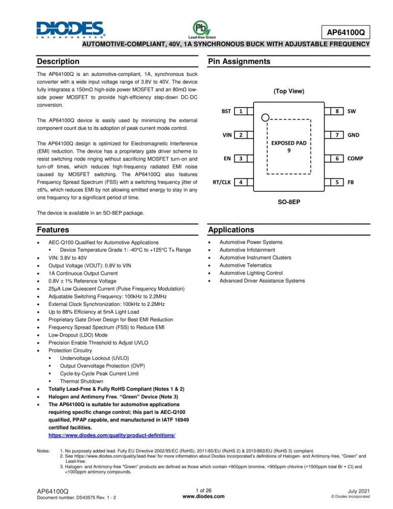 AP64100QSP-13 datasheet page 1