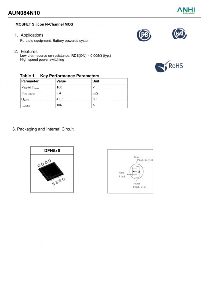 AUN084N10 datasheet page 1