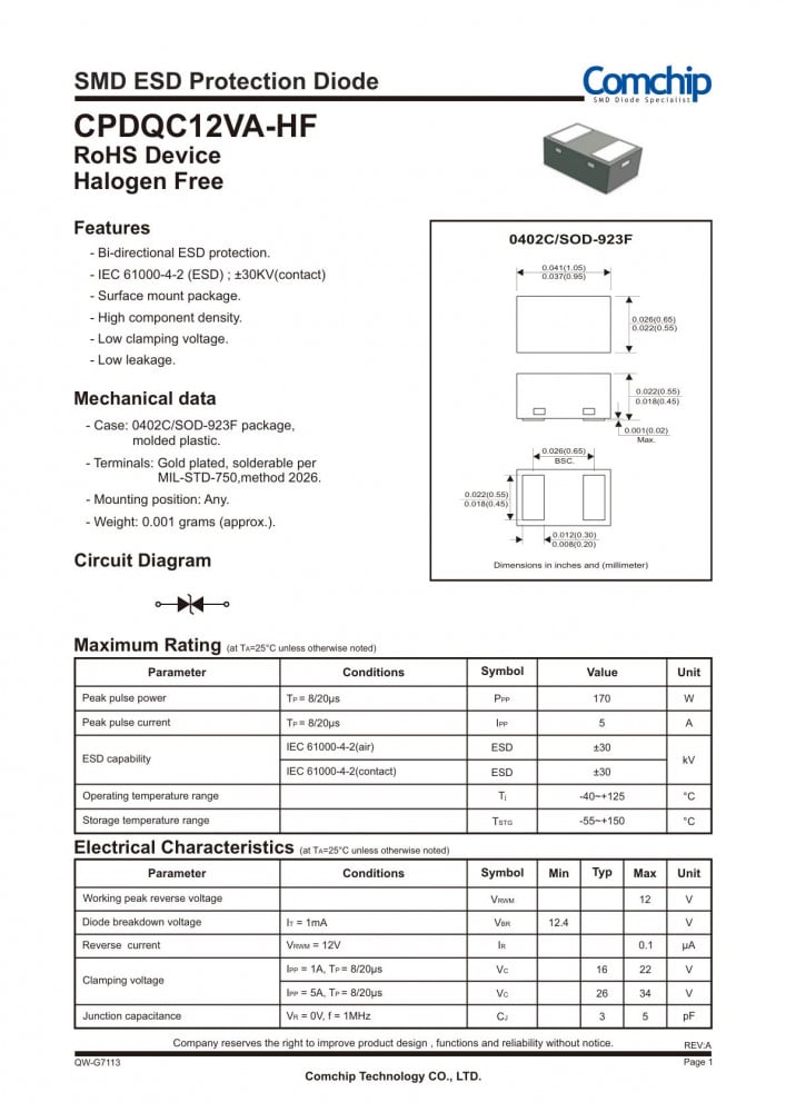 CPDQC12VA-HF datasheet page 1