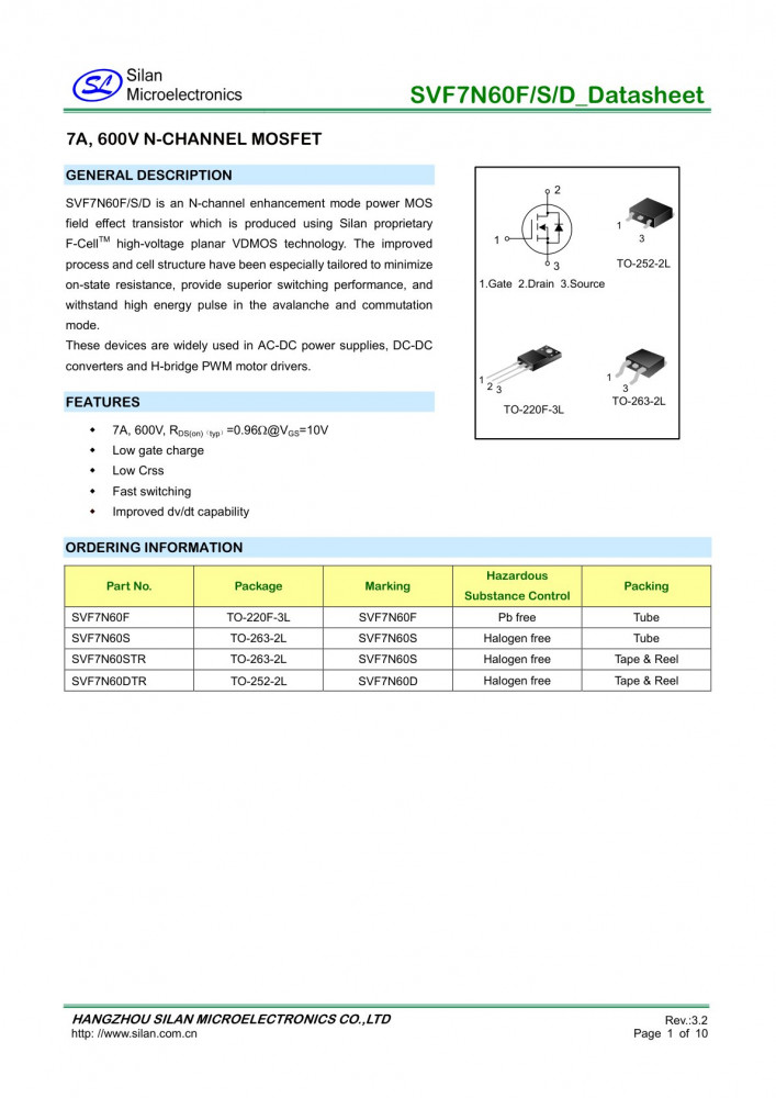SVF7N60F datasheet page 1
