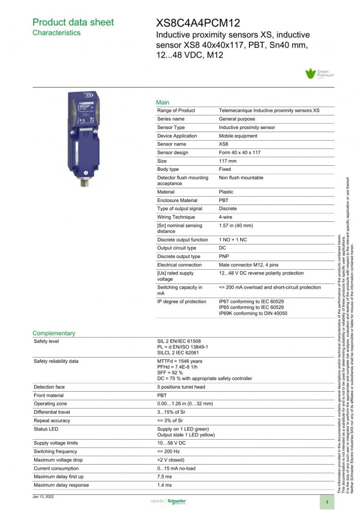 XS8C4A4PCM12 technical document page 1