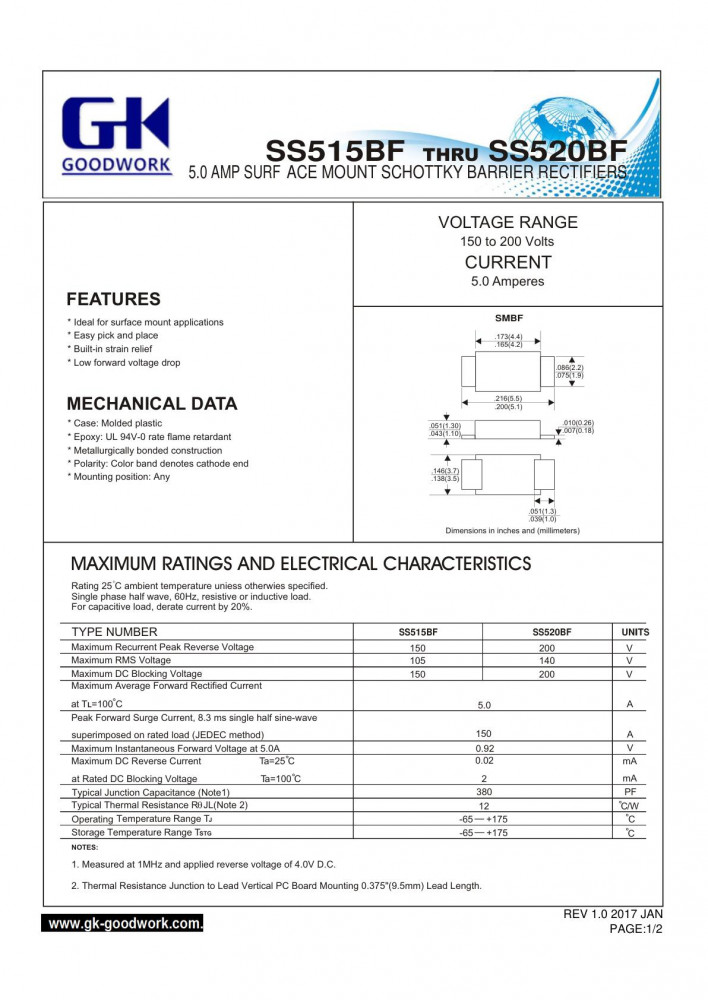 SS520BF datasheet page 1