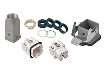 Heavy-Duty Connector Kit, 4 Pole, Series S-A Female-Male Inserts, Pg11 Metal Cable Gland, Pg11 Die-cast Aluminum Hood-Top Entry, Bulkhead Housing-Vertical, 1 Lever, Size 3A «21x21», Grey for sale