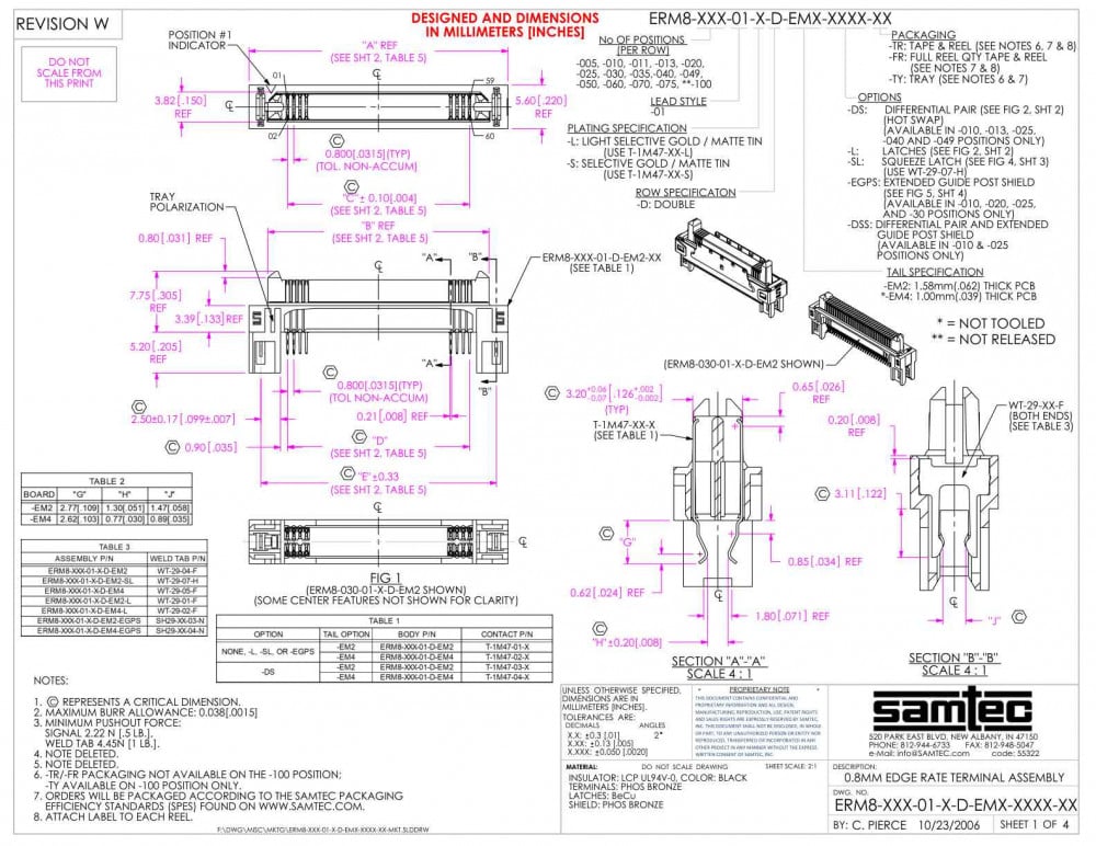 Samtec ERM8 technical drawing page 1