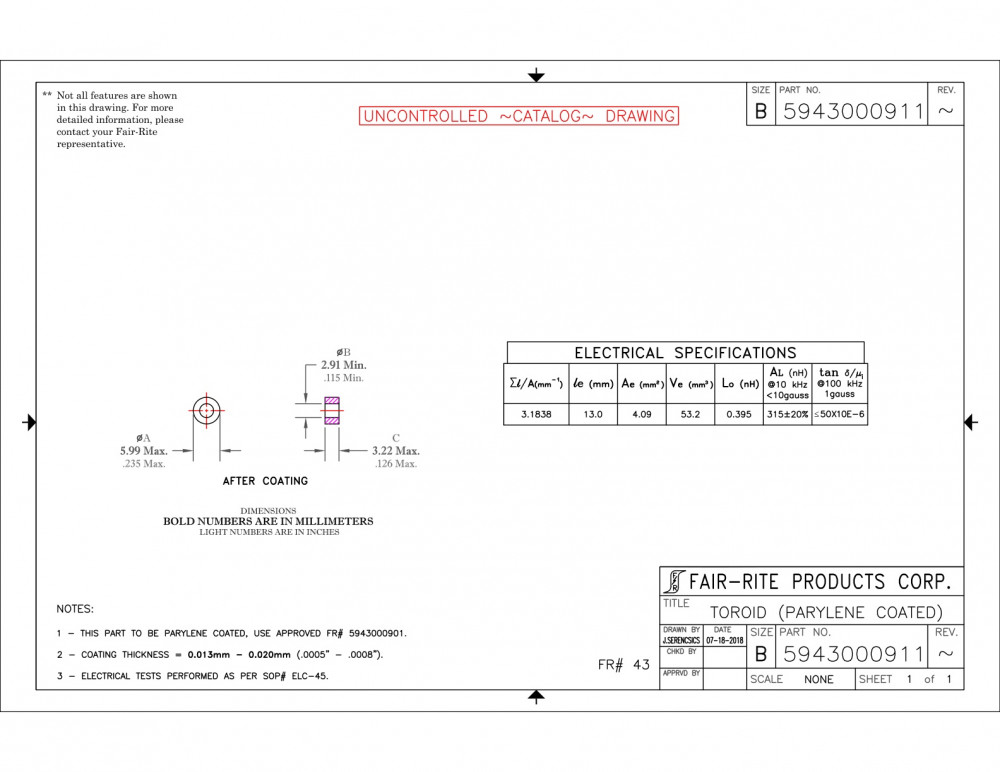 Fair-Rite 5943000911 technical document preview