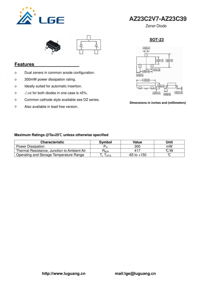 LGE AZ23C5V1 datasheet page 1
