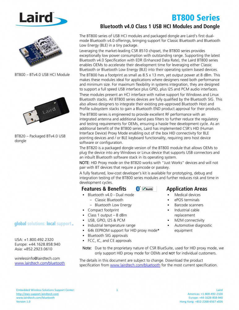 BT820 product documentation image, page 1
