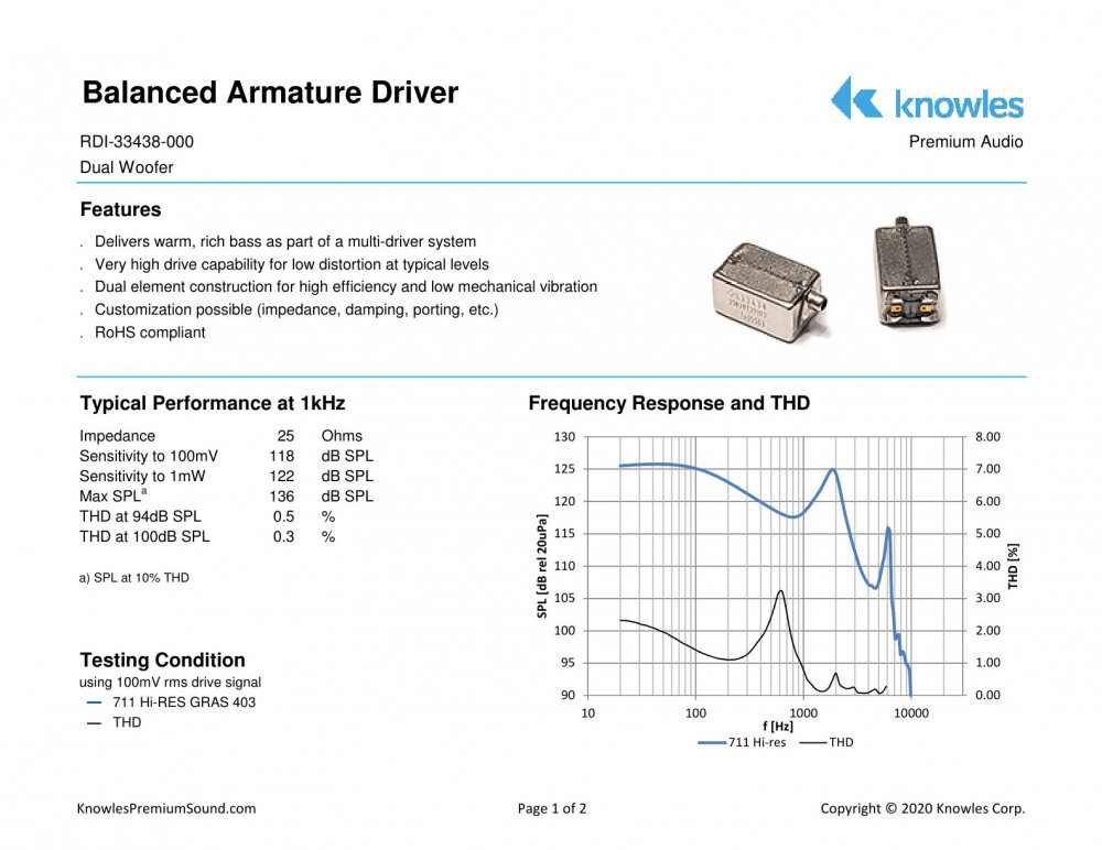 Knowles RAU-34832-B148 technical document page 1