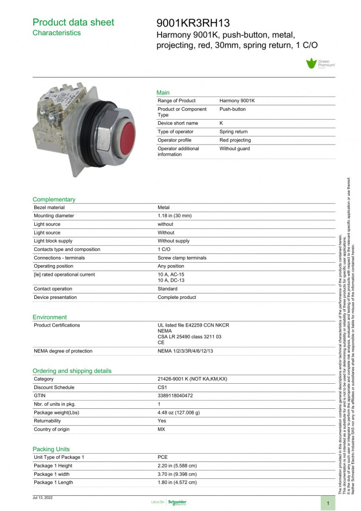 9001KR3RH13 technical document page 1