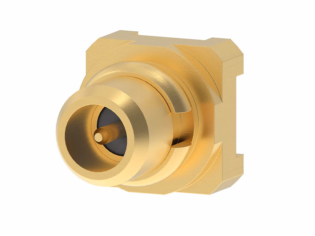 FAKRA Jack, Right-Angle, PCB Receptacle, Through Hole, Die Cast and Brass Body, Tin (Sn) Plated, Anti-tip Feature, Keying Code B/Signal White, 50 Ohms