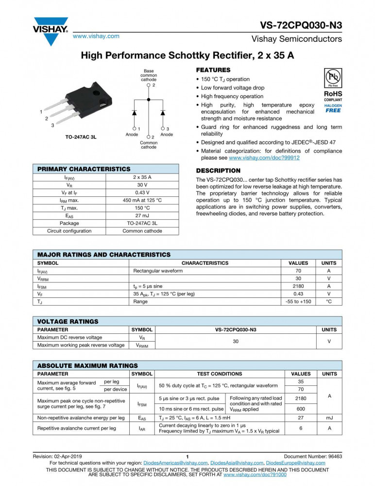 VS-72CPQ030-N3 datasheet page 1