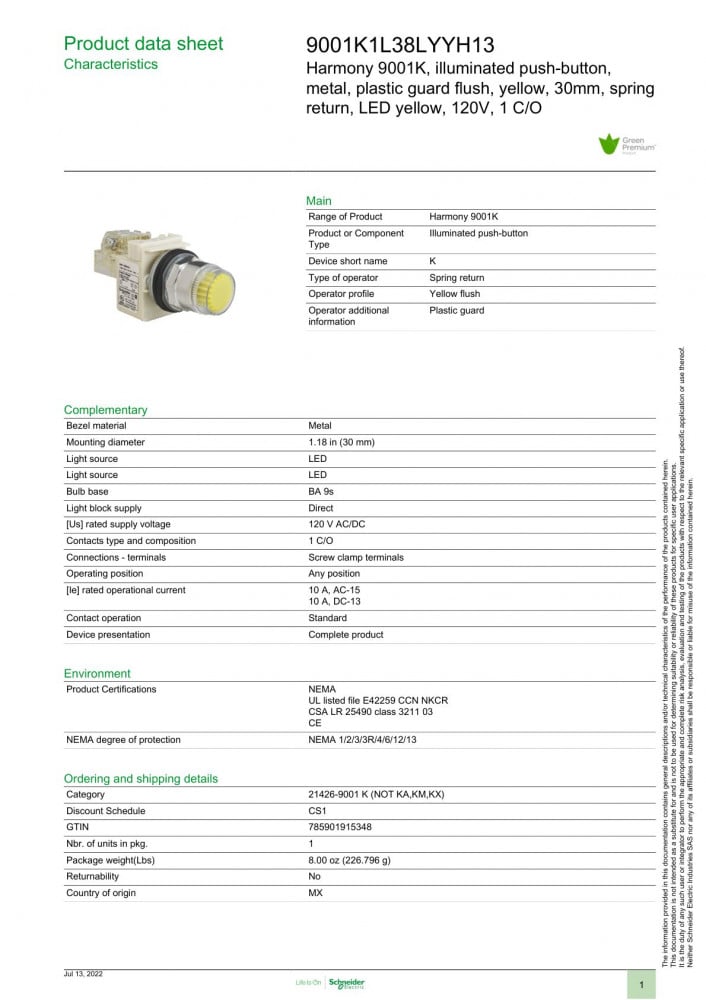 9001K1L38LYYH13 technical document page 1