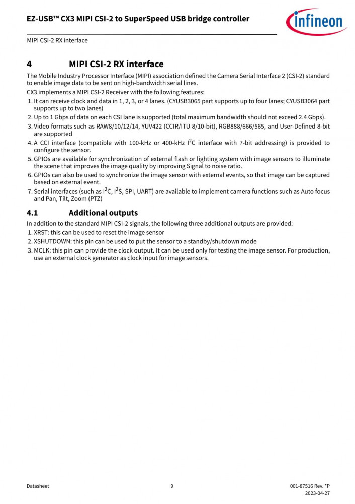 CYUSB3065 technical document page 9