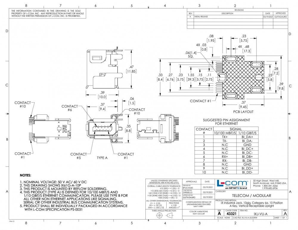 L-com IXJ-VU-A technical drawing preview