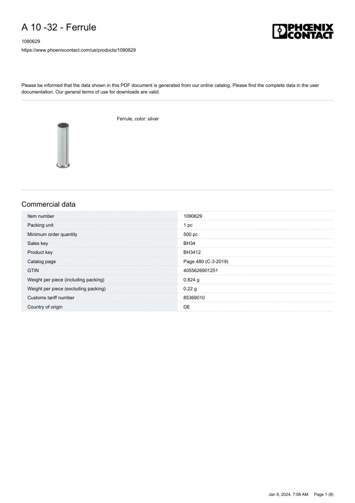 Phoenix Contact 1090629 datasheet page 1