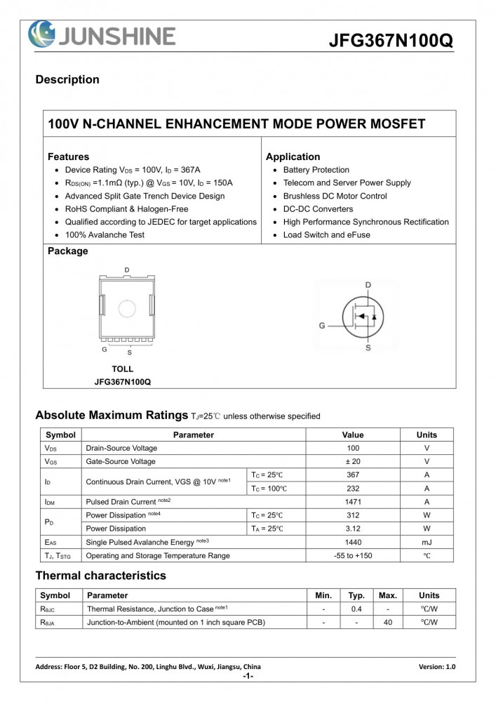 JFG367N100Q datasheet page 1