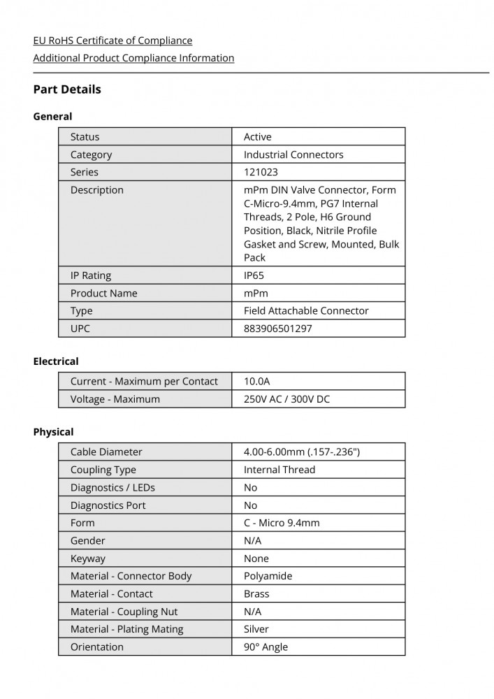 Molex DIN Series C19 packaging specification, page image 2