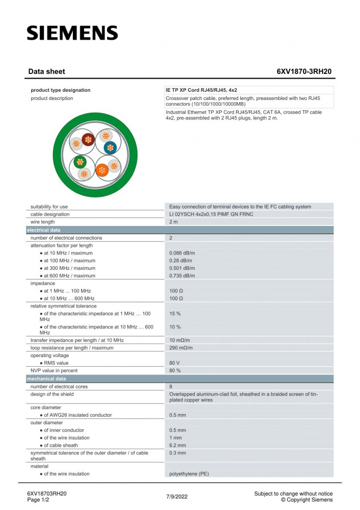 SIEMENS 6XV18703RH20 technical document page 1