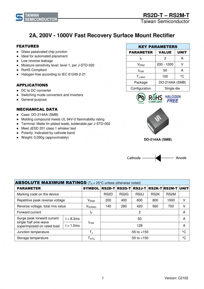 RS2D-T datasheet page 1
