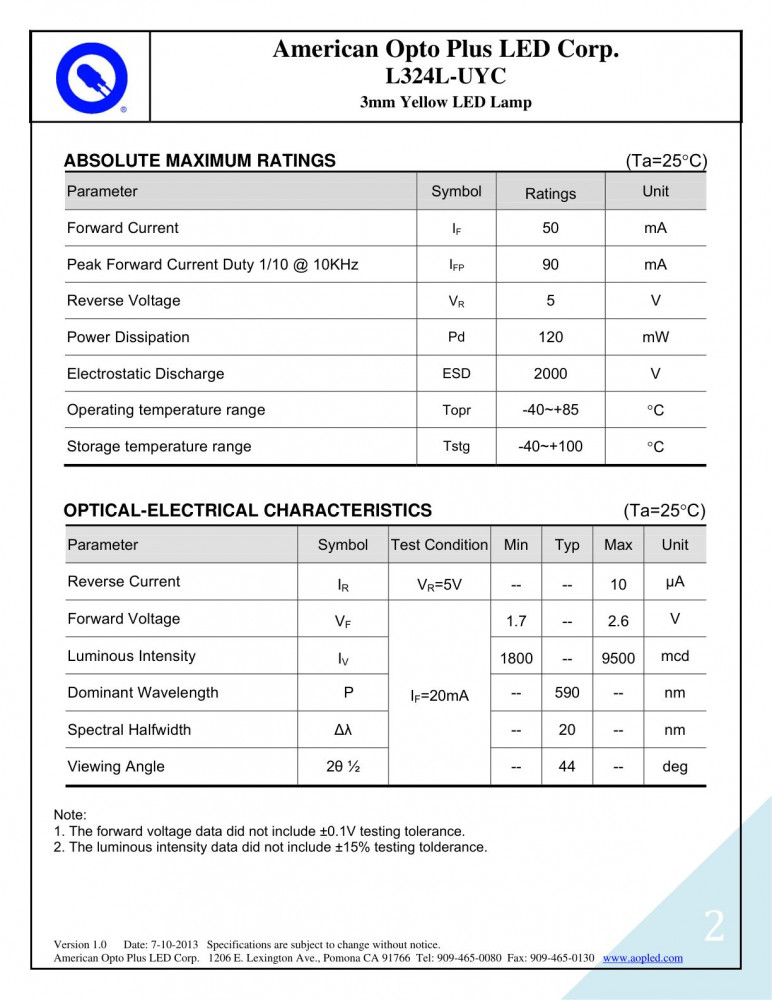 L324L-UYC datasheet page 2