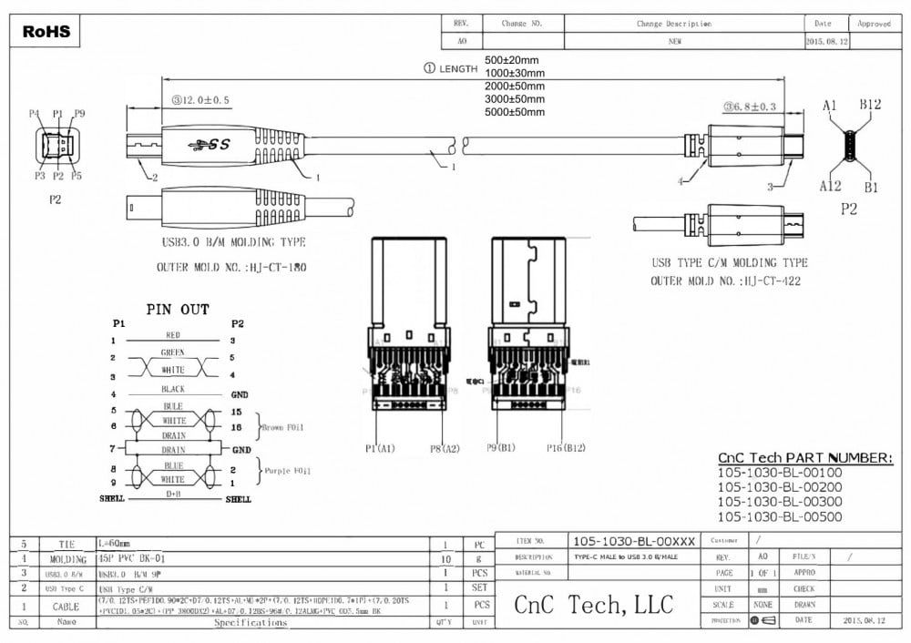CNC Tech 105-1030-BL-00500 product drawing