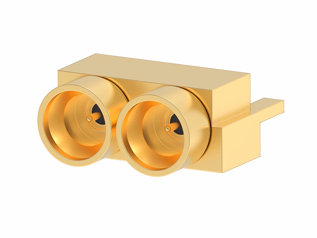 SMPM Plug, Right-Angle, Smooth Bore, 4-Port, PCB, Surface Mount, Tape and Reel without Pick-and-Place Tape, 4.32mm Legs