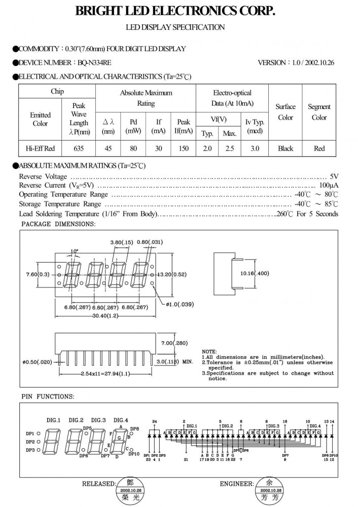 BQ-N334RE datasheet page 1
