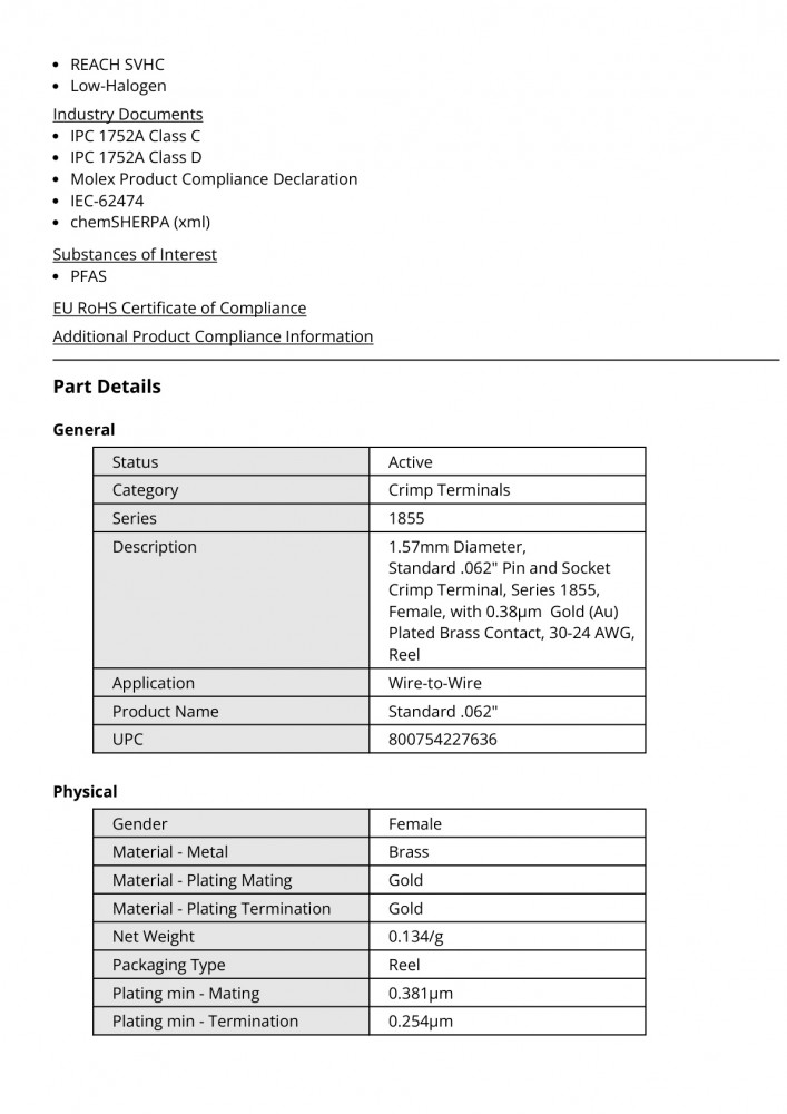 MOLEX connector specification, page 2