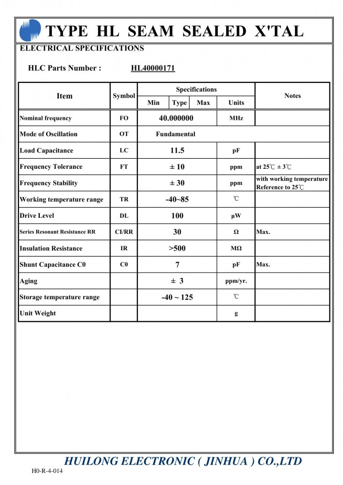 HL40000171 specification page 2