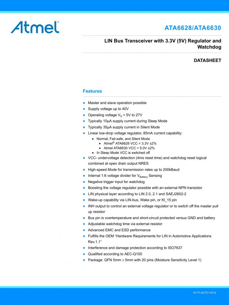 ATA6628 datasheet page 1