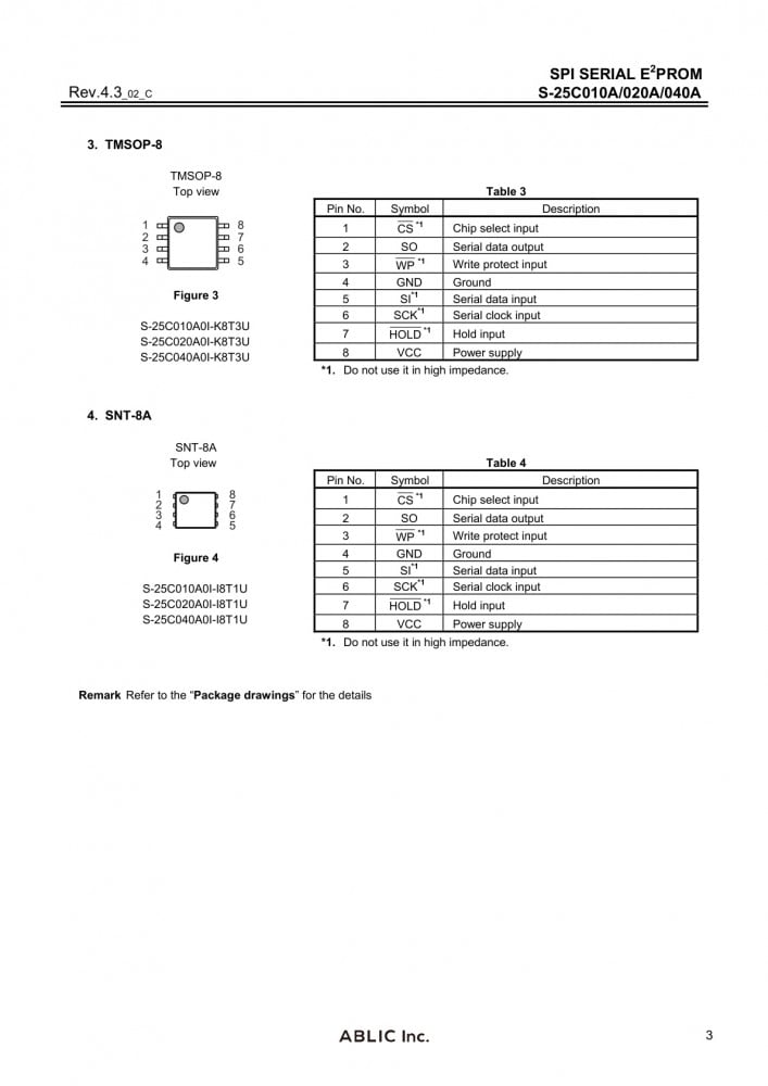 ABLIC S-25C040A datasheet page 3