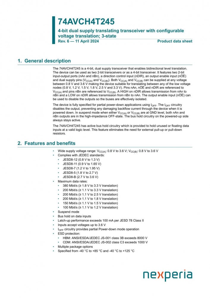 74AVCH4T245 datasheet page 1