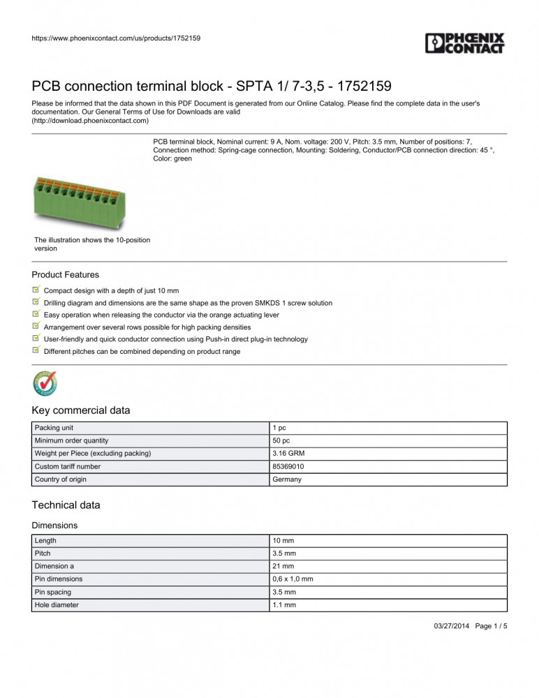Phoenix Contact 1752159 technical document page 1
