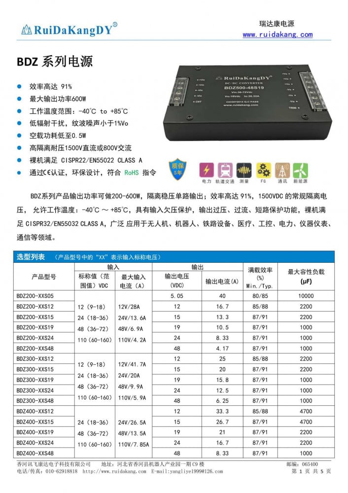 BDZ series datasheet page 1