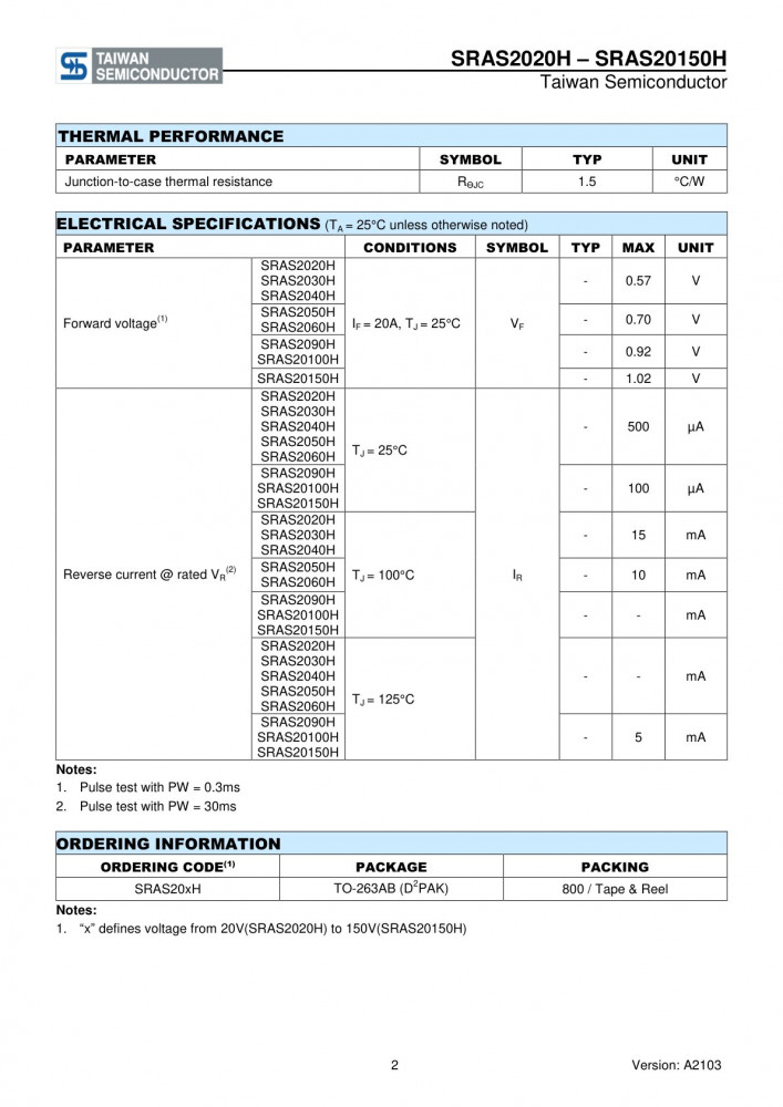 SRAS2030H technical document page 2