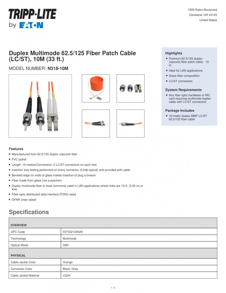 EATON N318-10M technical document page 1