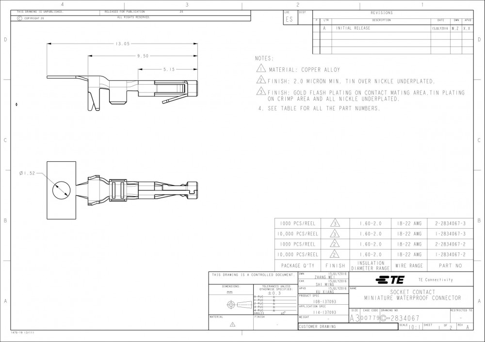 TE Connectivity 1-2834067-2 technical drawing page 1