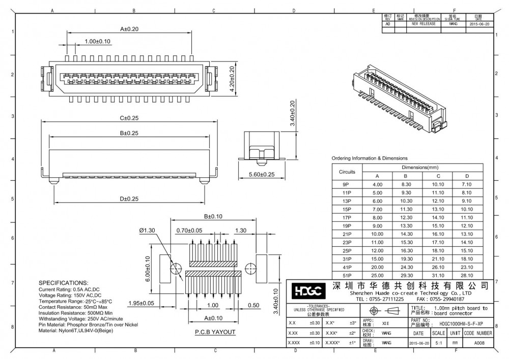 HDGC connector technical drawing
