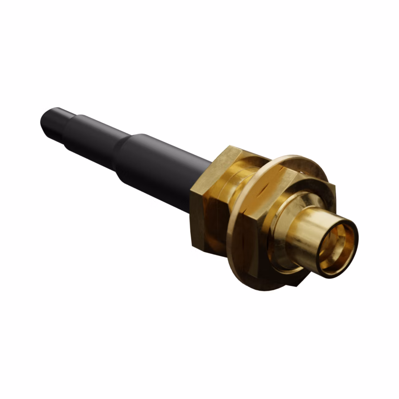 SMP Plug, Straight, Limited Detent, Bulkhead, Crimp, Brass Body, Gold (Au) Plated, RG-174, RG-188 and RG-316 Cable, One Piece Per Bag, 50 Ohms for sale