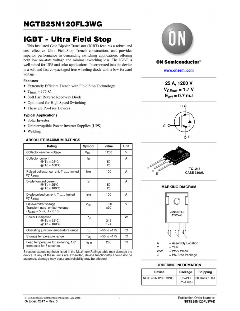 NGTB25N120FL3WG datasheet page 1