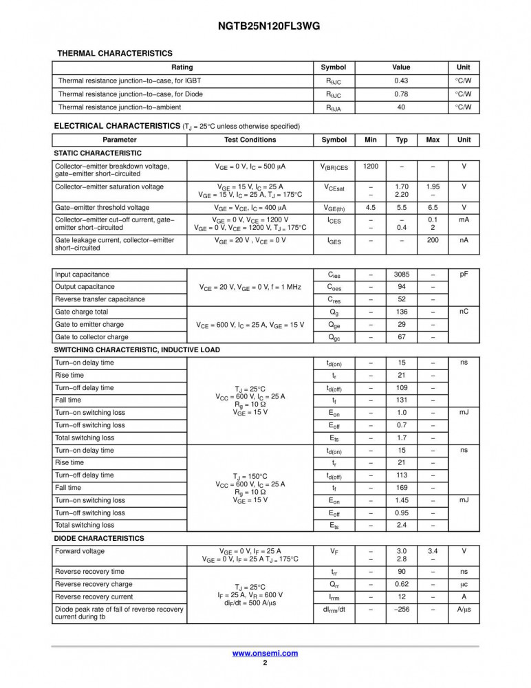 NGTB25N120FL3WG datasheet page 2