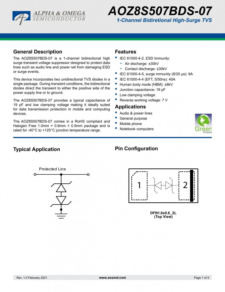 AOZ8S507BDS-07 datasheet page 1