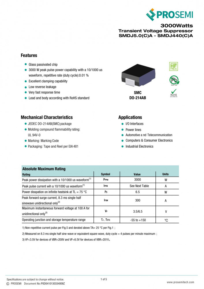 SMDJ series datasheet page 1