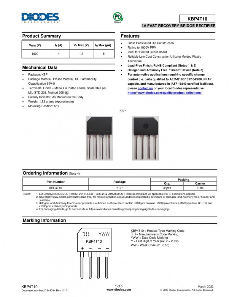 KBP4T10 datasheet page 1