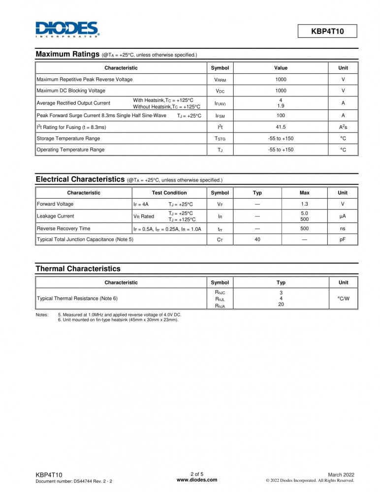 KBP4T10 datasheet page 2