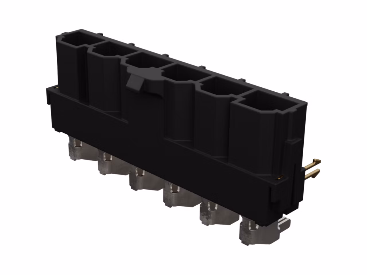 Mini-Fit Sr. Right-Angle Header, 10.00mm Pitch, Single Row, 6 Circuits, 3.50mm Tail Length, for 1.57mm PCB, Tin (Sn) Plating, with Clip, USE NYE LUBE ON MATING SURFACES for sale